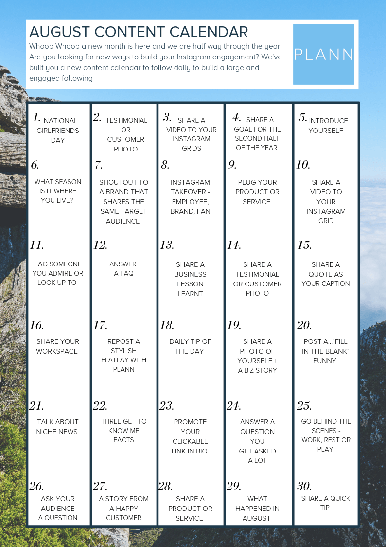 The August 2019 content calendar is here for your inspiration pleasure!