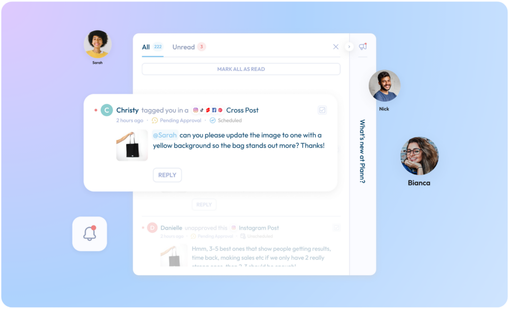 Notifications Center + Team Chat Tagging – Plann by Linktree