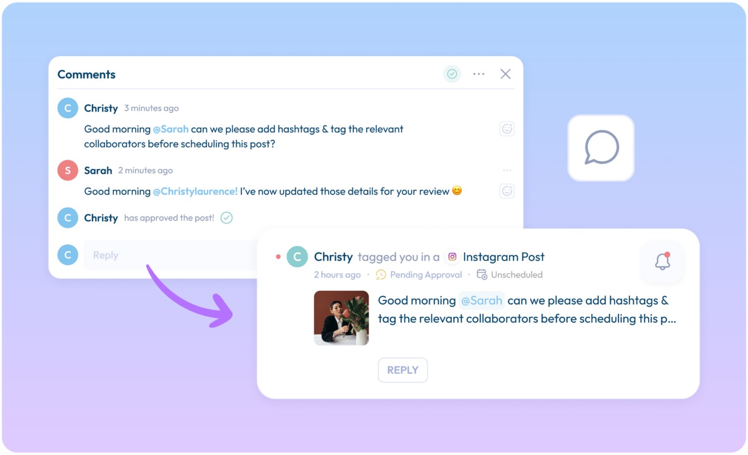Notifications Center + Team Chat Tagging – Plann