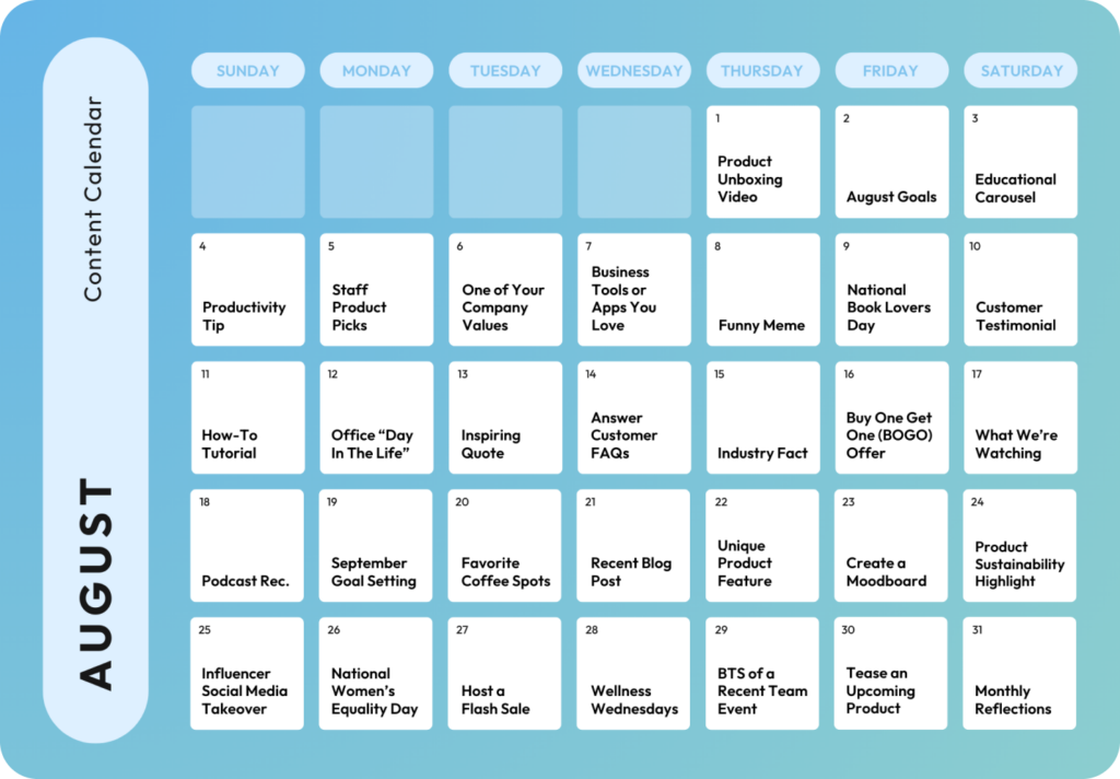 Your August 2024 Social Media Planner – Plann by Linktree